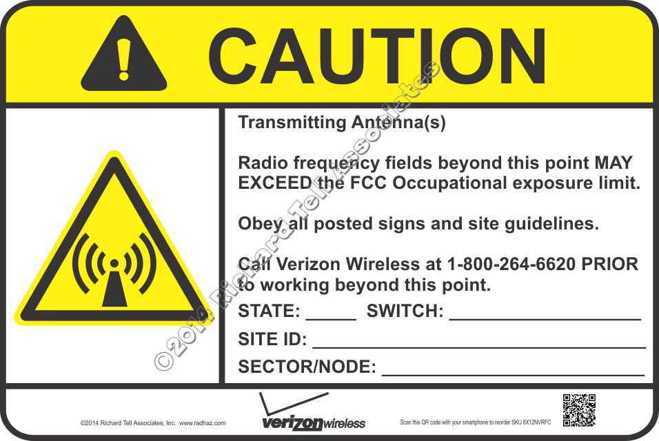 RadHaz.com 702-346-5550 - 8x12 NEW VERIZON RF CAUTION Sign | Richard ...